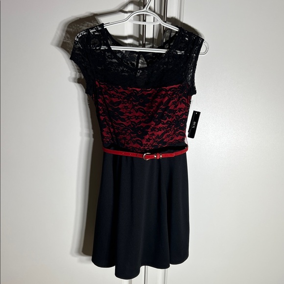 BCX | Dresses | Bcx Black And Red Lace Dress With Belt | Poshmark